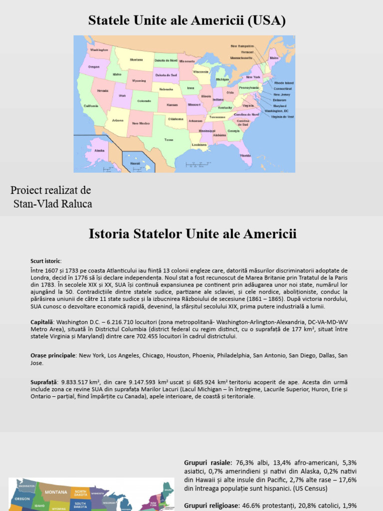 Statele Unite Ale Americii (USA) : Proiect Realizat de Stan-Vlad Raluca ...