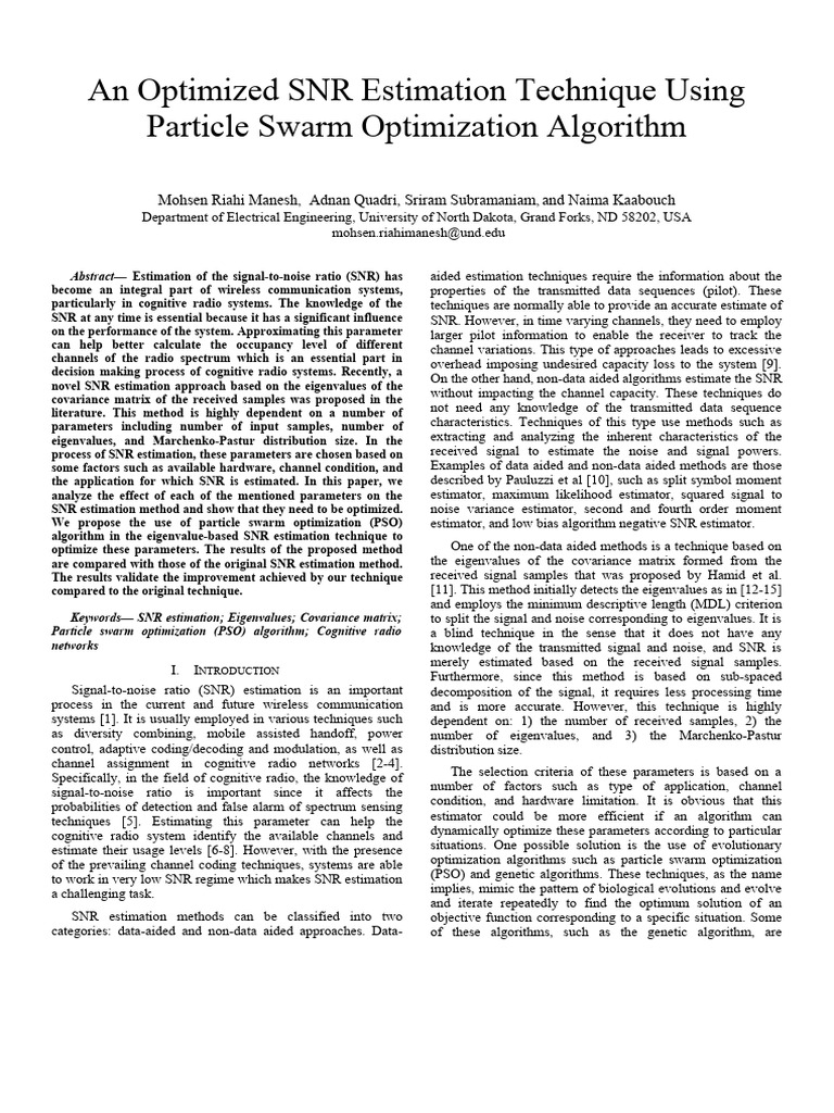 PSO SNR Estimation MRMRevised AQRevised NKRevised Dec7 | PDF | Signal To Noise Ratio ...