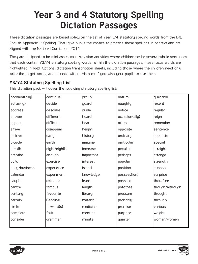 Year 3 And4 Dictation Passages | PDF Year 3 And4 Dictation Passages | PDF
