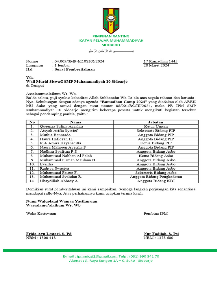 Surat Pemberitahuan IPM | PDF