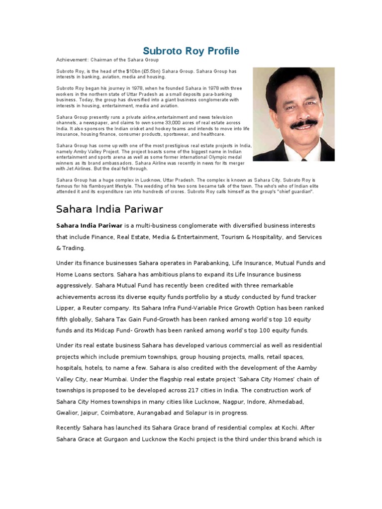 Subroto Roy: Sahara Group Overview | PDF | Business