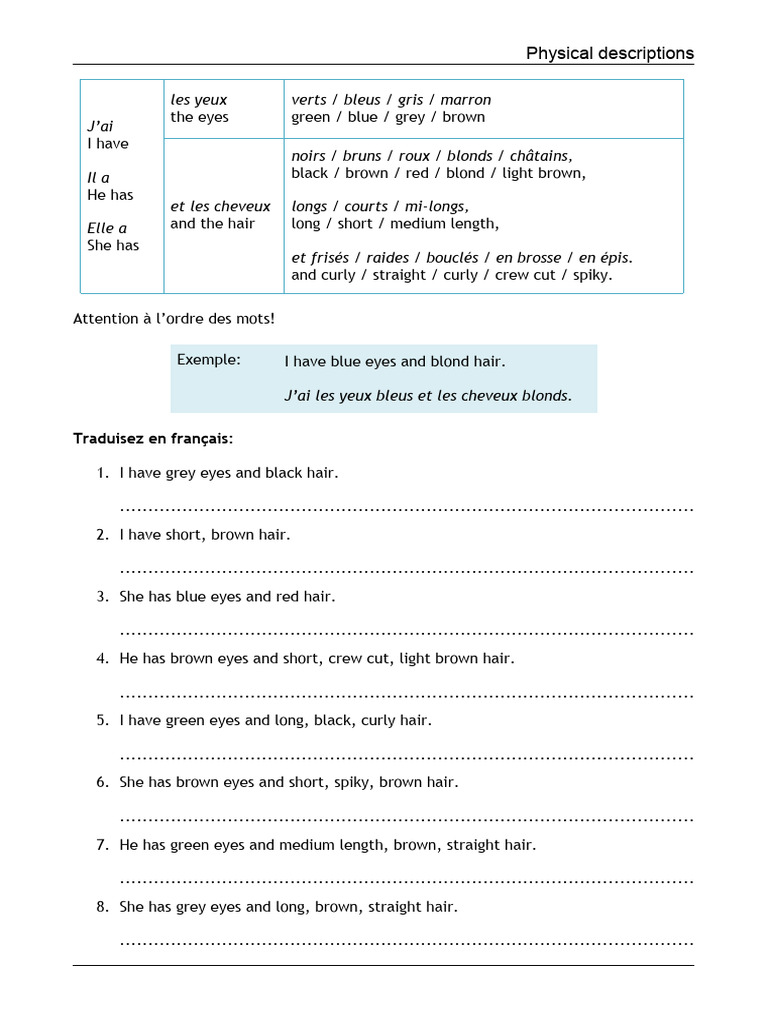 Physical-Description-French | PDF