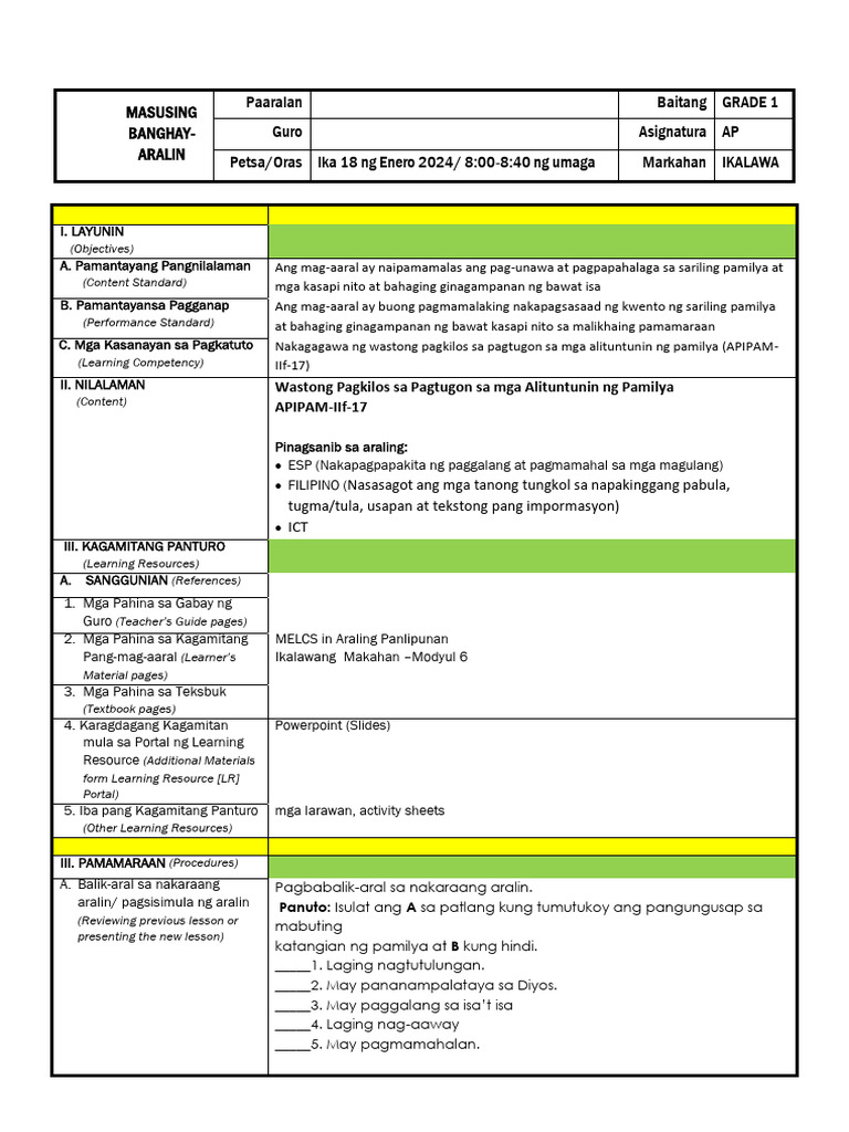 Q2 - COT - AP1 Wastong Pagkilos Sa Pagtugon Sa Mga Alituntunin NG ...