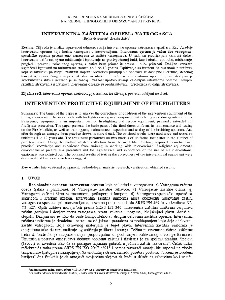Interventna Zaštitna Oprema Vatrogasca: Bojan Andrejević, Branko Babić ...