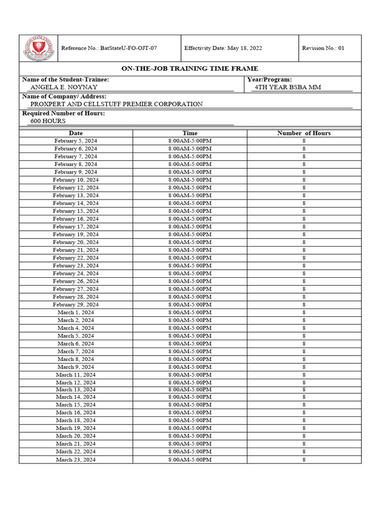 On The Job Training Time Frame - Rev. 01 | PDF | Governance | Government