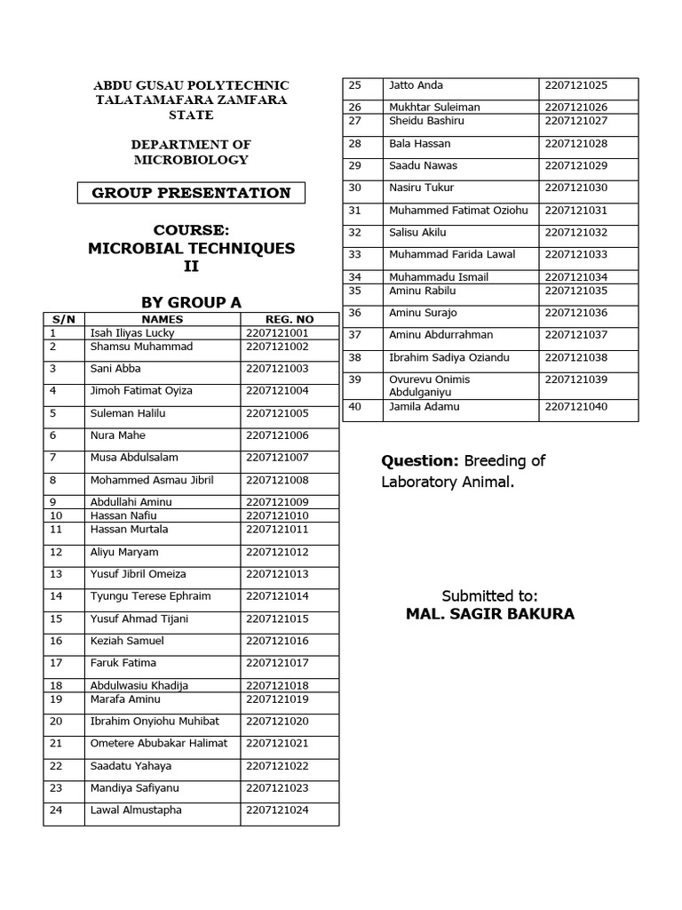 Breeding Lab Animal Names | PDF