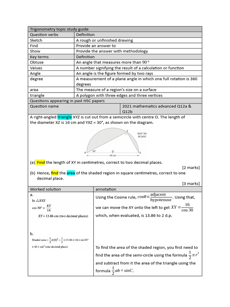 Trigonometry & Functions Topic Study Guide | PDF | Area | Triangle