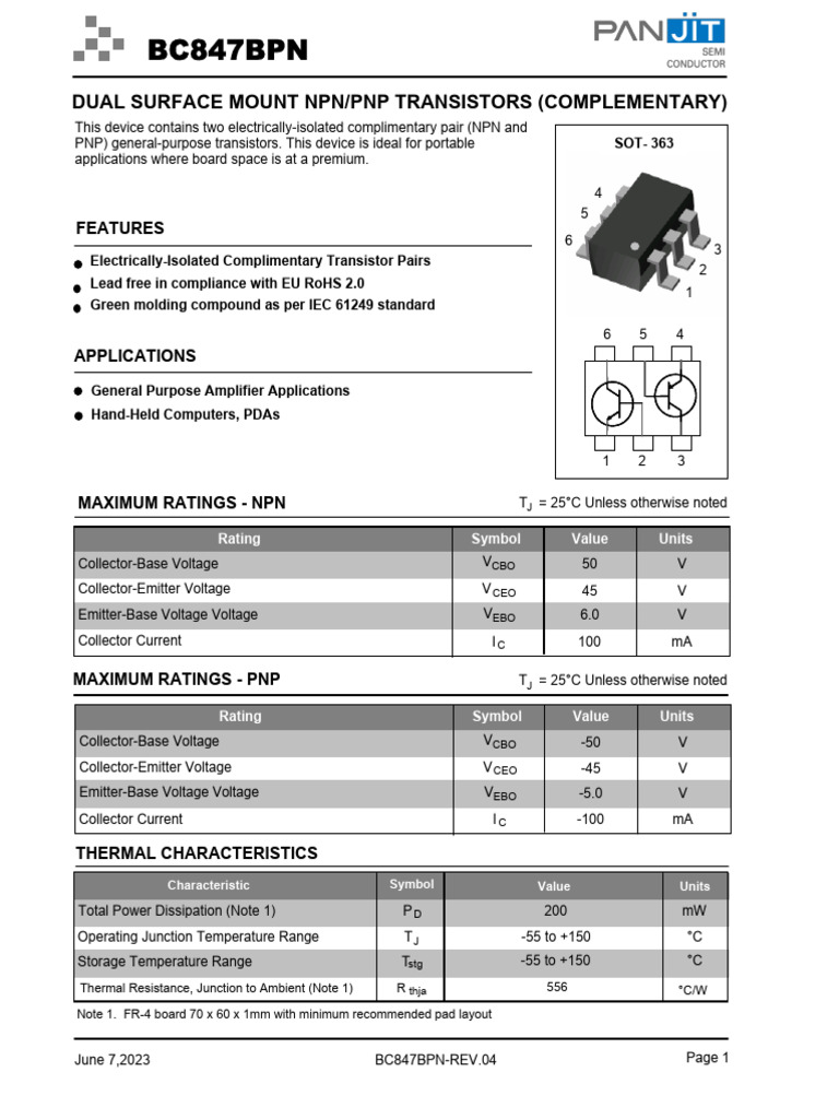 BC847BPN | PDF | Bipolar Junction Transistor | Transistor