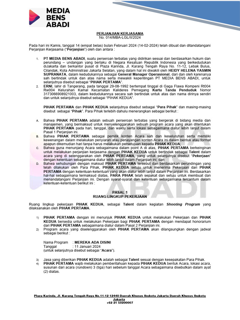 013 Kontrak2024 (Erni) | PDF | Hukum