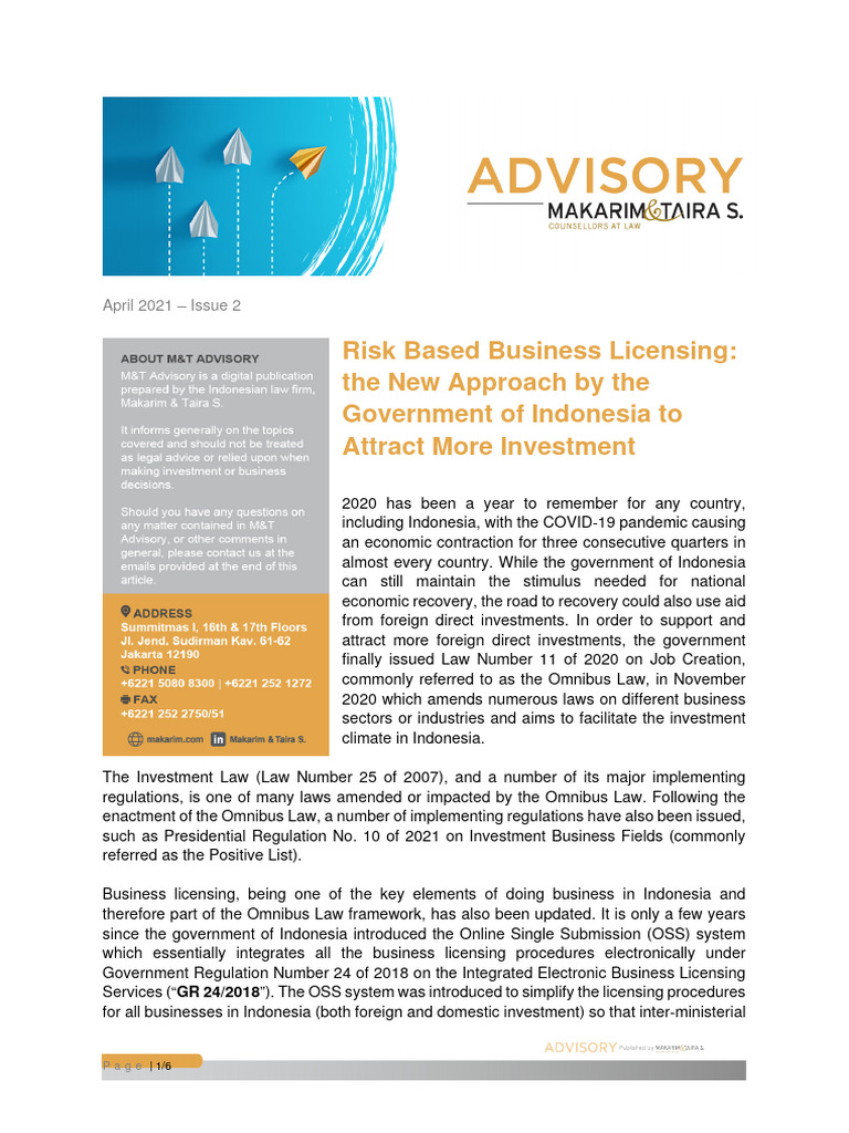 Apr 2021 - Issue 2 - Risk Based Business Licensing - The New Approach ...