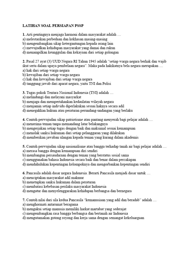 Latihan Soal PSSP PPKN | PDF