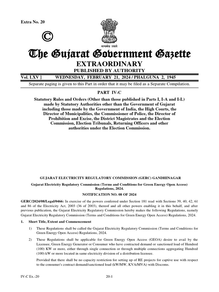 GERC Terms and Conditions For GEOA Regulations2024 | PDF | Solar Power ...