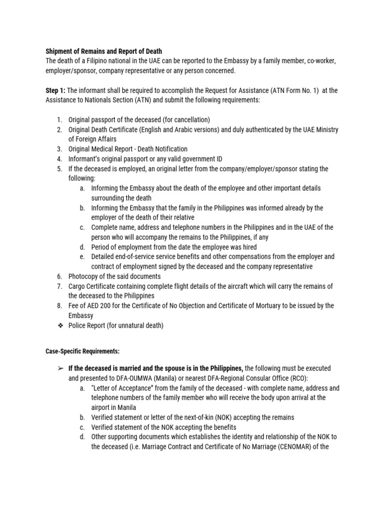 Shipment of Remains and Report of Death | PDF | Identity Document ...
