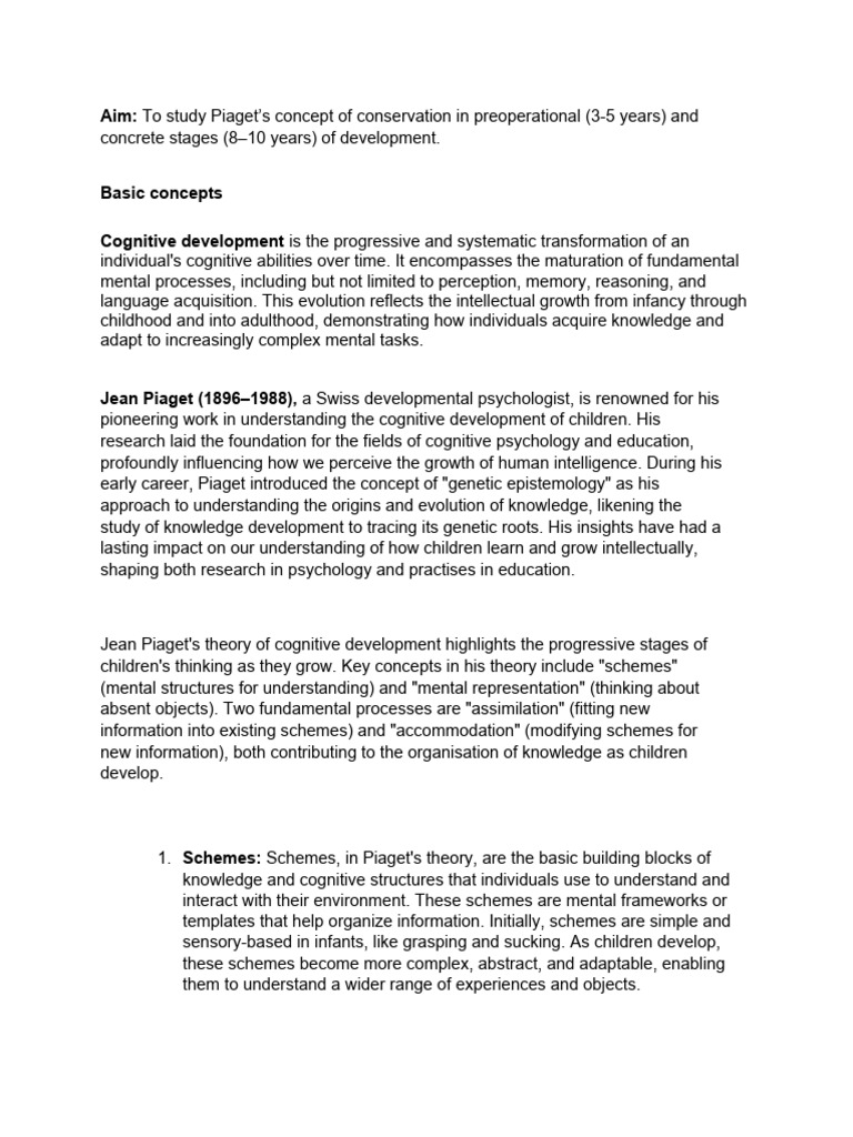 Aim - To Study Piaget's Concept of Conservation in Preoperational (5-6 ...