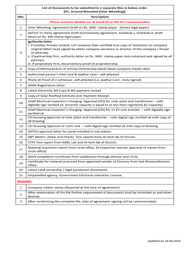 List of Documents For - HT Solar Wheeling Agreement | PDF | Technology ...