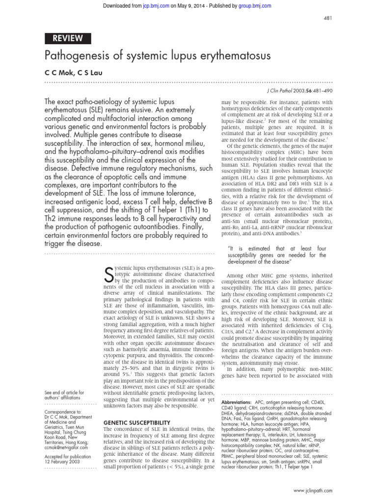 Pathogenesis of systemic lupus erythematosus | PDF | Human Leukocyte ...