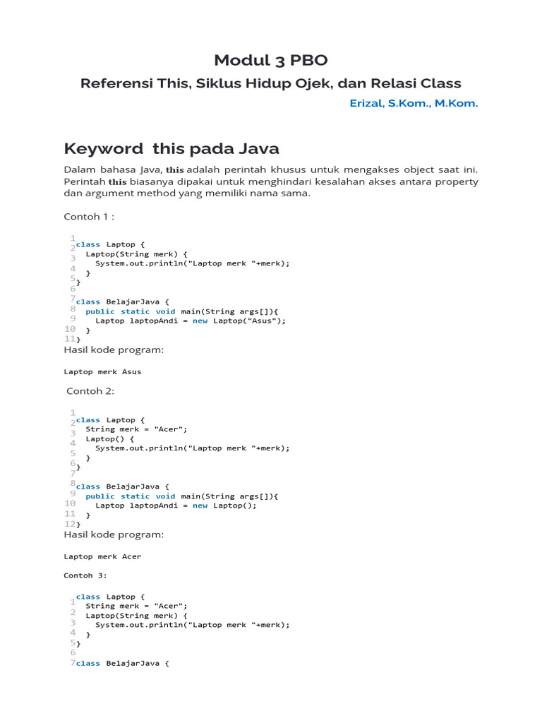 Modul-3 - Keyword This Dan Siklus Hidup Objek Pada Java - E Rizal | PDF
