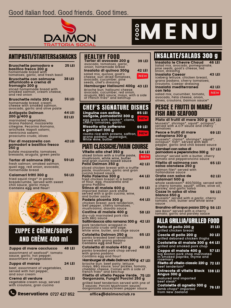 Daimon Food Menu Engleză 2023-1 | Download Free PDF | Salad | Pasta