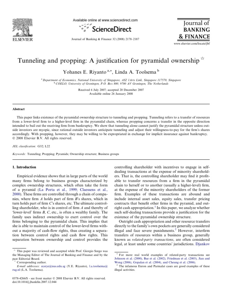 Tunneling and Propping - A Justification For Pyramidal Ownership | PDF ...