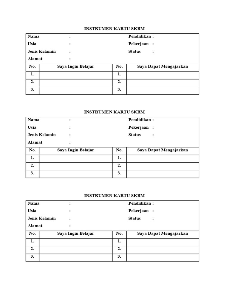Instrumen Kartu SKBM | PDF