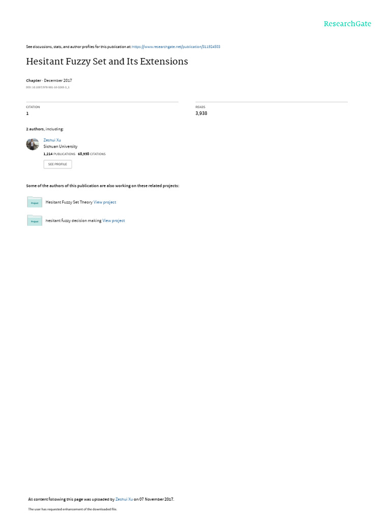 Hesitant Fuzzy Set and Its Extensions: December 2017 | PDF | Fuzzy Logic | Variance