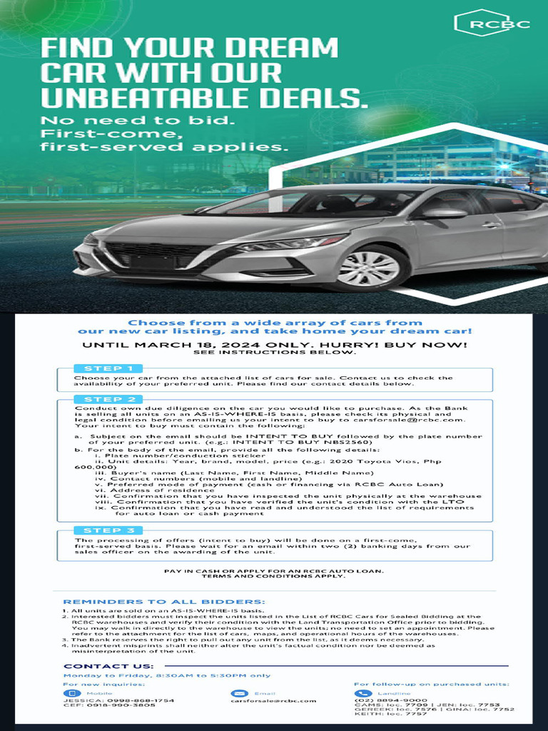 RCBC List of Cars For Sale As of March 2024 V2 No Bid Required | PDF ...
