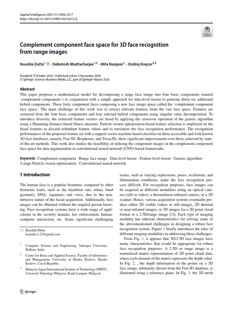 Complement Component Face Space For 3D Face Recognition From Range Images | PDF | Support Vector ...