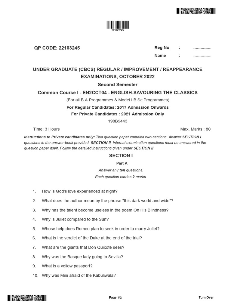 QP CODE: 22103245: Reg No: Name | PDF