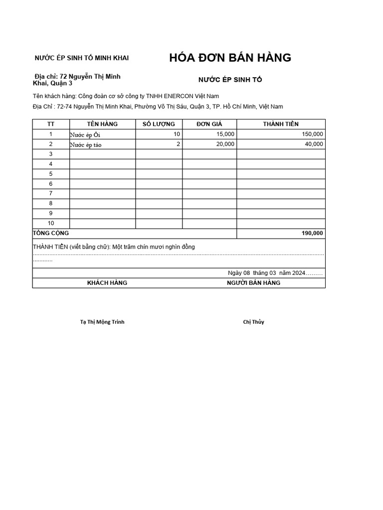 Mẫu hóa đơn bán hàng file excel | PDF