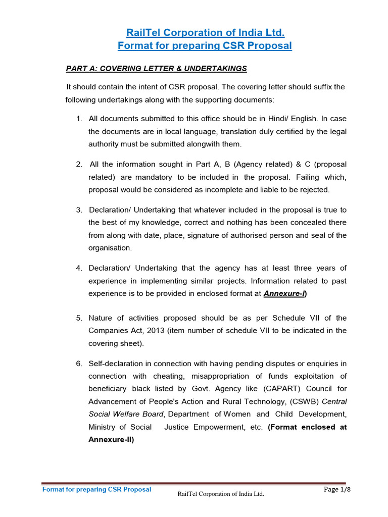 Format For Submitting CSR Proposal | Download Free PDF | Corporate ...