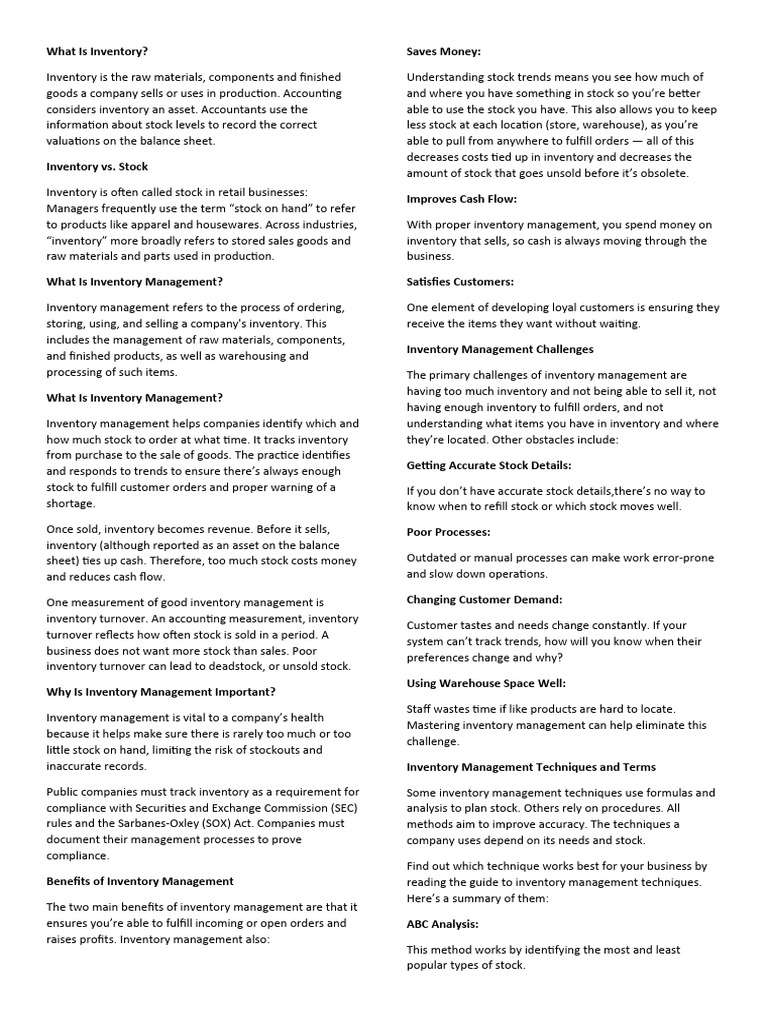 Inventory Management Pdf Inventory Warehouse