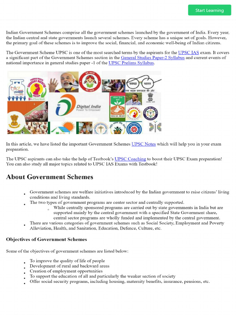 List of Latest Government Schemes of India - 2023 - in Detail | PDF