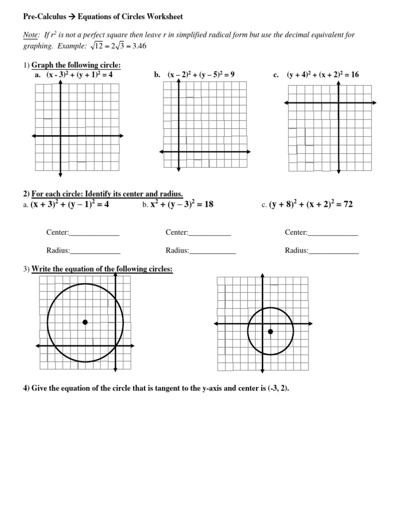 Equations of Circles Worksheet | PDF | Teaching Methods & Materials