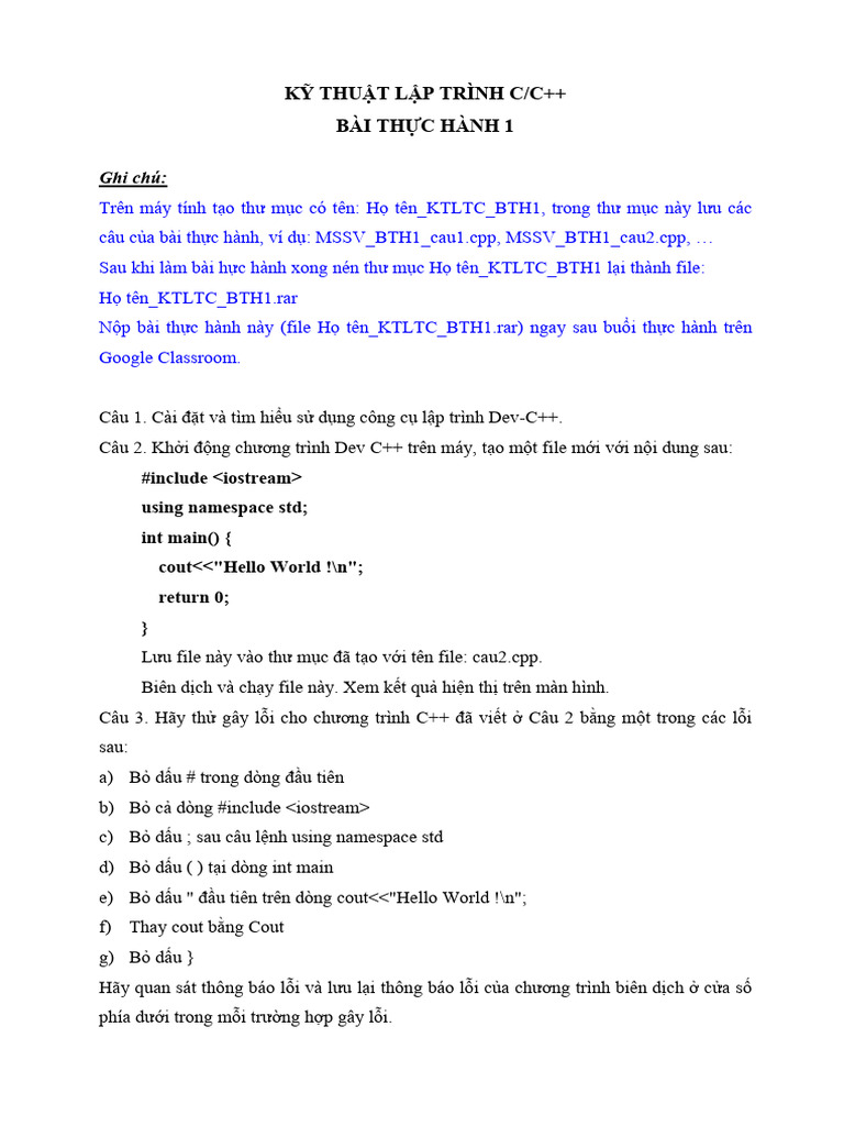 1.Bai TH1_Ky thuat lap trinh C | PDF