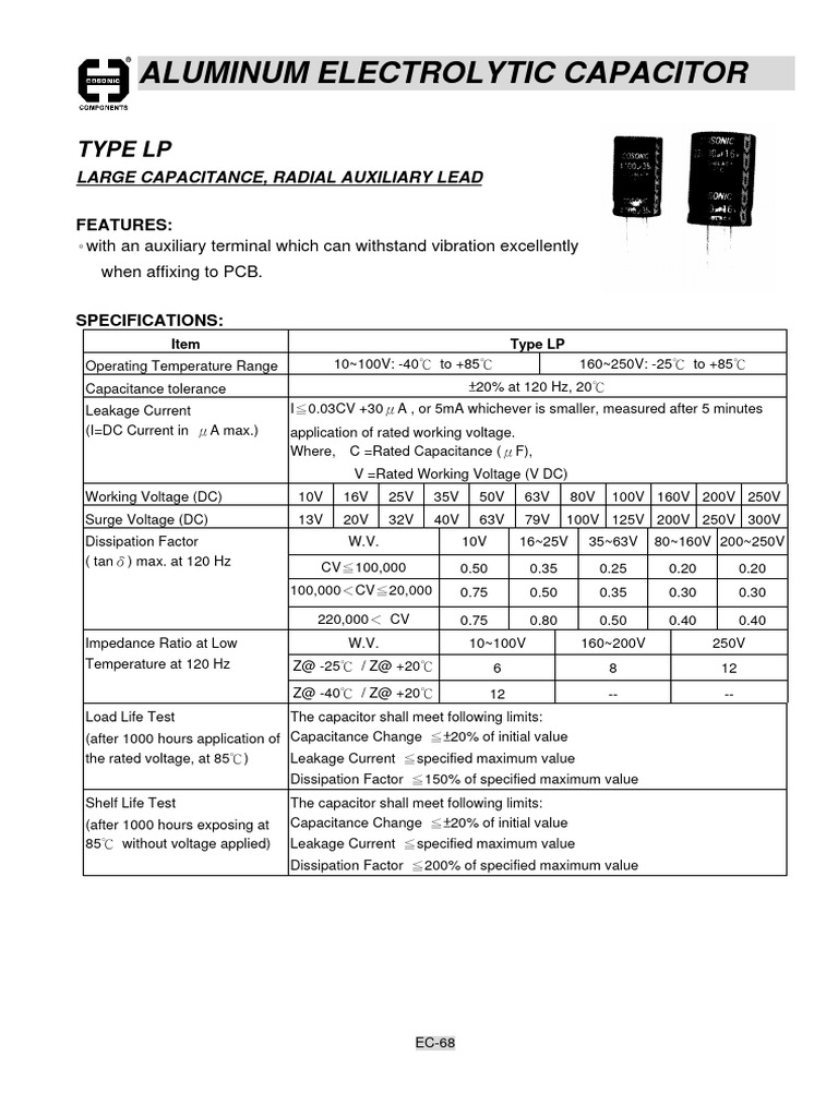 Cosonic Snap-In Full | PDF | Capacitor | Electrical Engineering