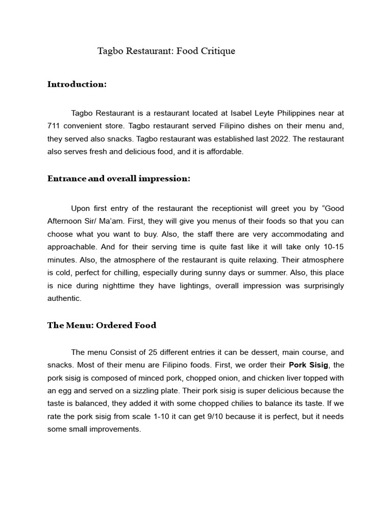 Food Critique | Download Free PDF | Menu | Restaurants