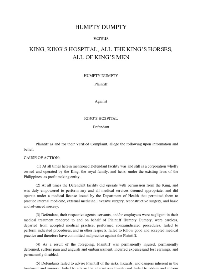 Humpty Dumpty Malpractice Case Summary | PDF