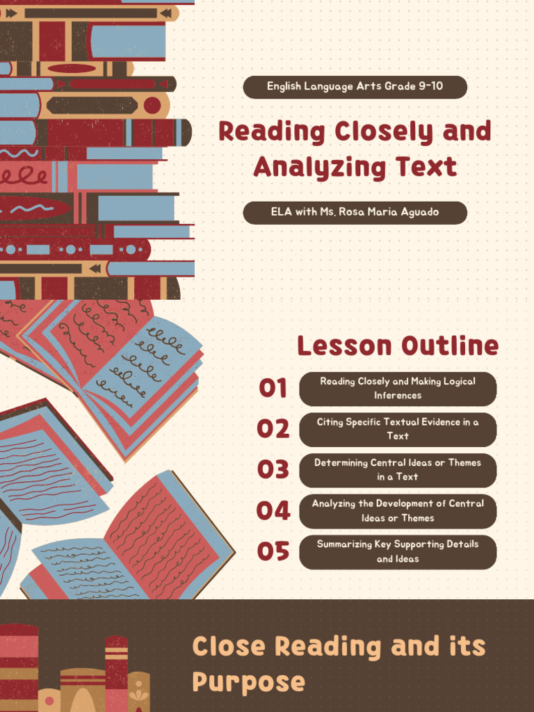 Reading Closely and Analyzing Text Education Presentation in Brown and ...