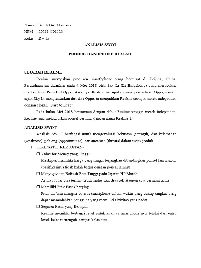 Analisis SWOT Merek Realme | PDF | Bisnis