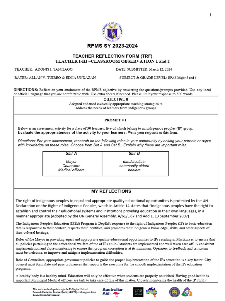 TRF-ADONIS-2023-2024 | PDF | Teachers | Learning