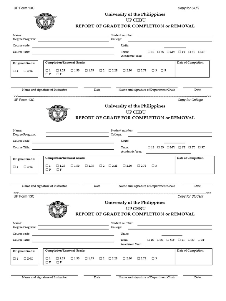 12 (Ver 3) UP Form 13C. Report of Grade For Completion Removal | PDF