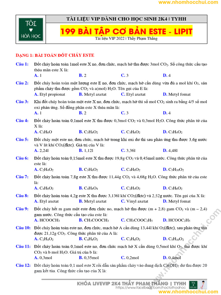 65.01. 199 Bai Tap Este Lipt Co Ban Theo Dang | PDF