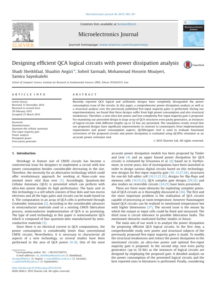 Designing Efficient QCA Logical Circuits With Power Dissipation Analysis | PDF | Logic Gate ...