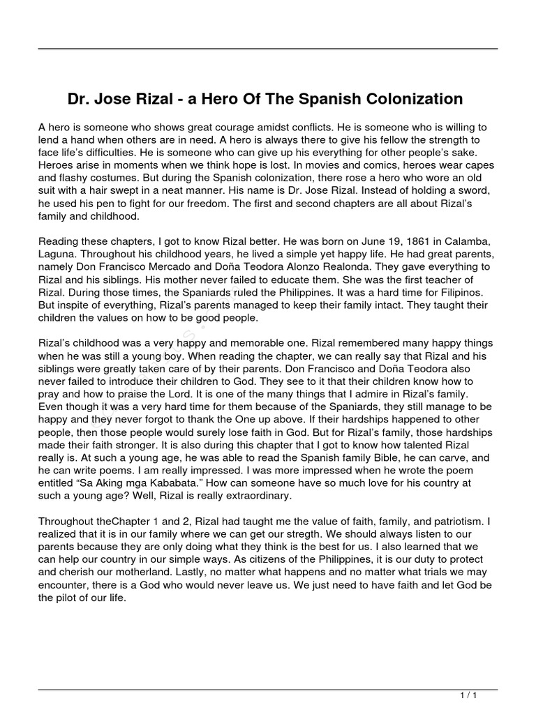 DR Jose Rizal A Hero of The Spanish Colonization | PDF