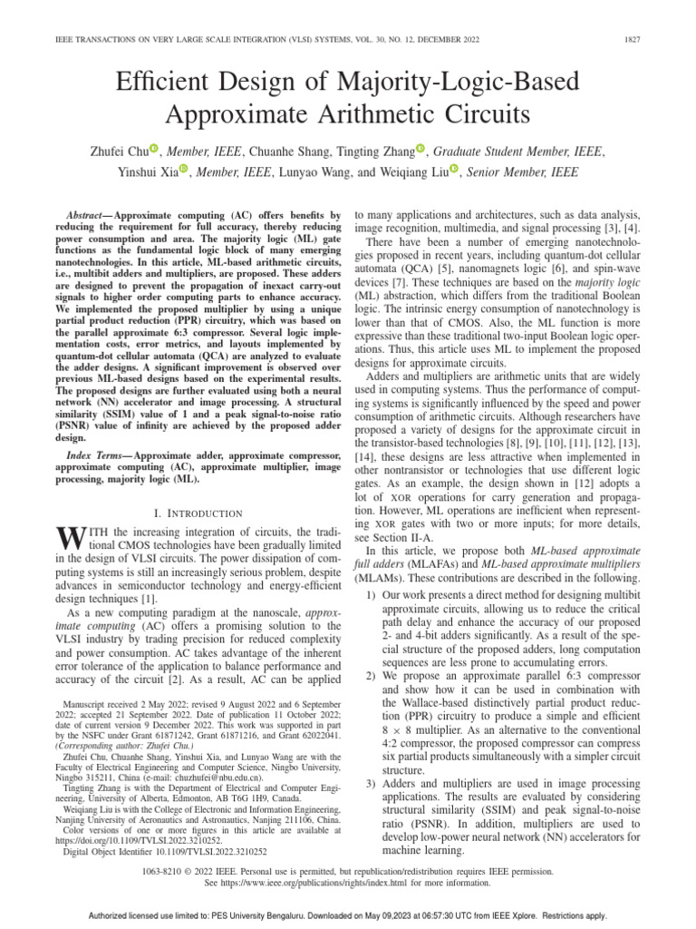 Efficient Design Of Majority Logic Based Approximate Arithmetic Circuits Pdf Logic Gate 
