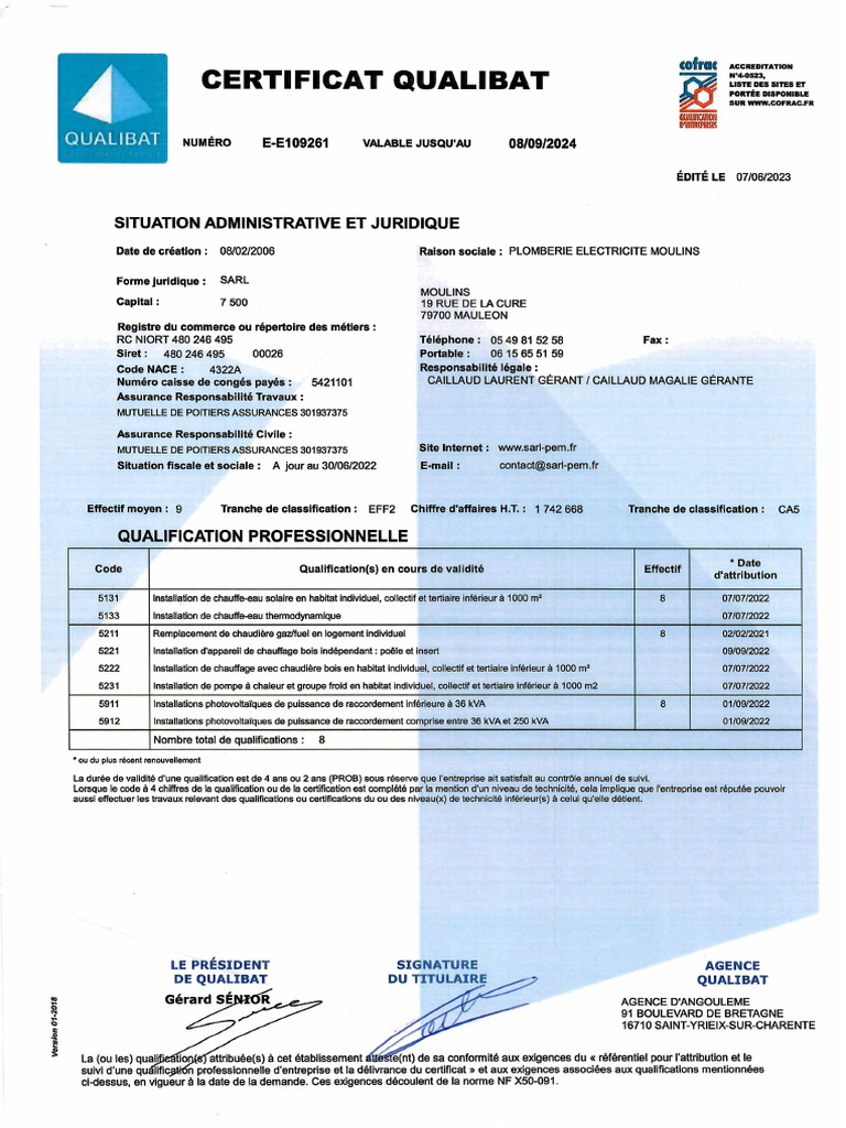Certificat Qualibat 2023 | PDF