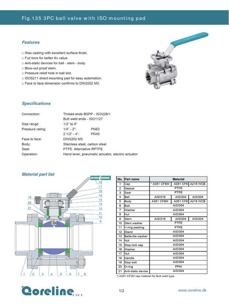 3PC Ball Valve | Download Free PDF | Washer (Hardware) | Mechanical Engineering