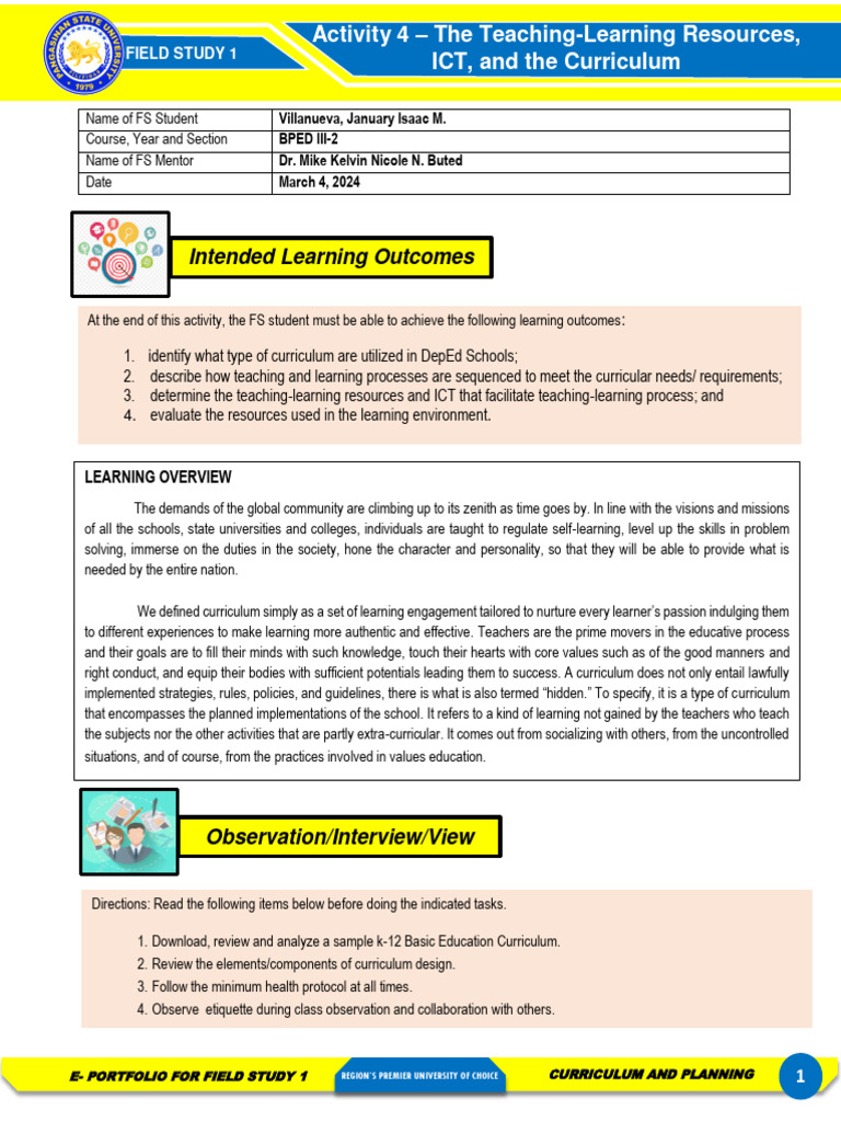 FS1-Activity-4-Villanueva, January Isaac M. | PDF | Curriculum | Learning