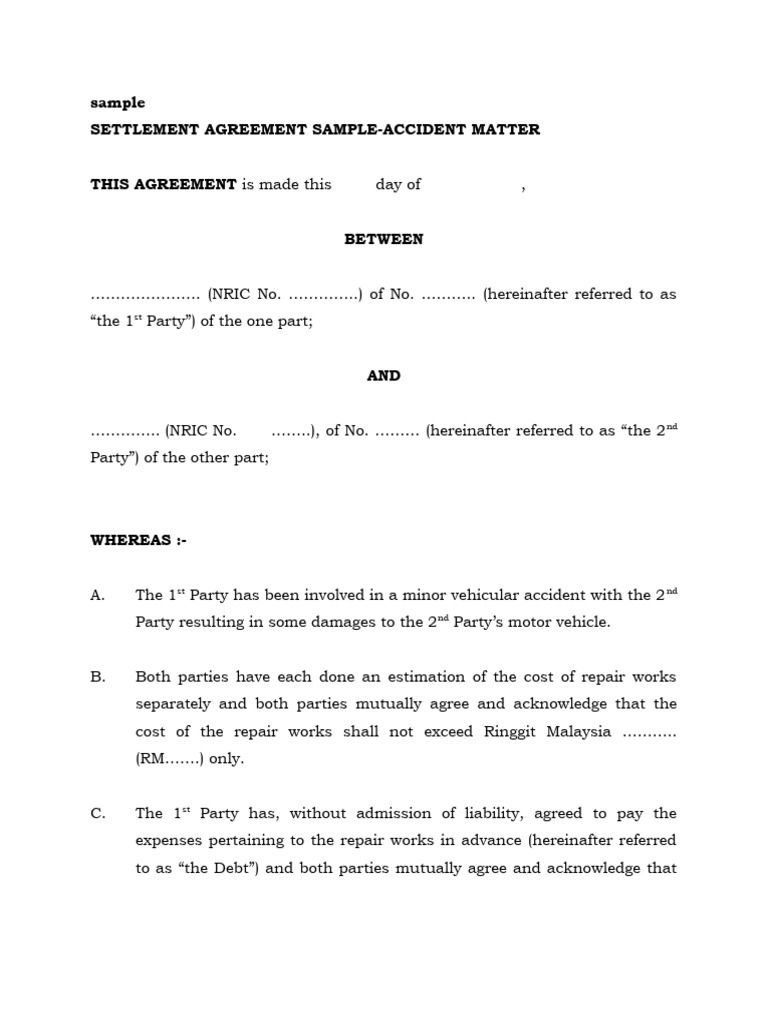 Settlement Agreement - Accident 4 | PDF | Private Law | Business Law