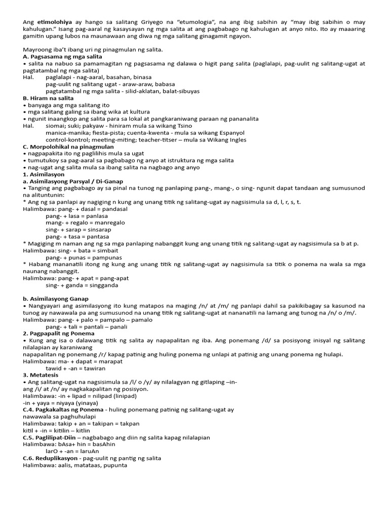 Ang Etimolohiya Ay Hango Sa Salitang Griyego Na | PDF